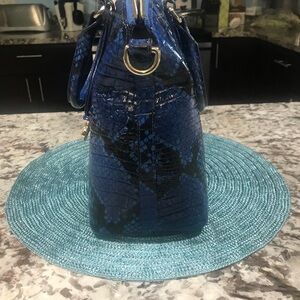 Brahmin | Bags | Brahmin Blue And Black Satchel With Textured Elegance ...